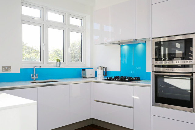 Light blue kitchen splashback - Contemporary - Kitchen - London - by ...