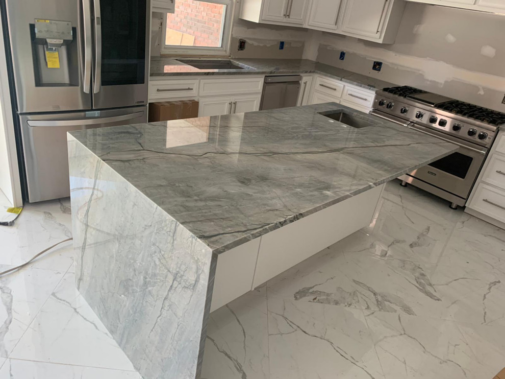 Light Gray Quartzite Waterfall Kitchen Countertops - Kitchen - Other ...