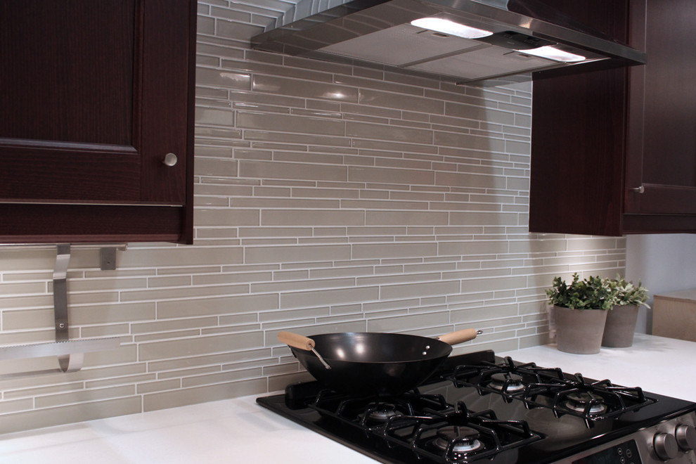 Light Taupe Linear Glass Mosaic Tile Backsplash - Modern - Kitchen ...