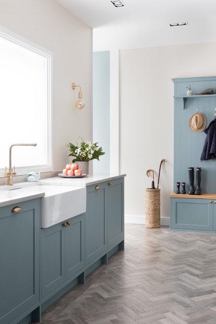 Light Teal Skinny Shaker Kitchen - Traditional - Kitchen - West ...