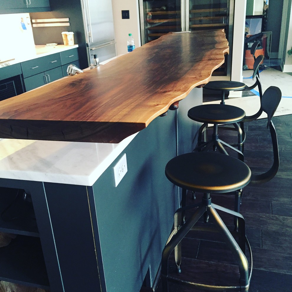 Live Edge Claro Walnut Bar Top installed on a Granite Countertop ...