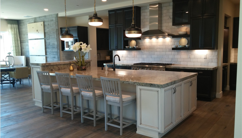 Los Altos Kitchen Remodel with Staggered Stone Splash - Transitional ...