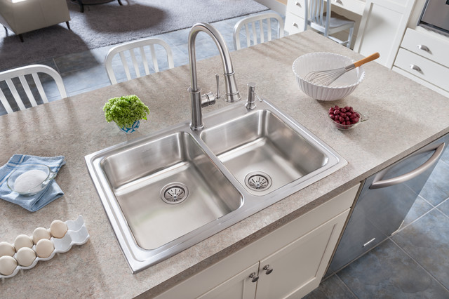 Lustertone Classic Stainless Steel Offset Double Bowl Drop-in Sink ...