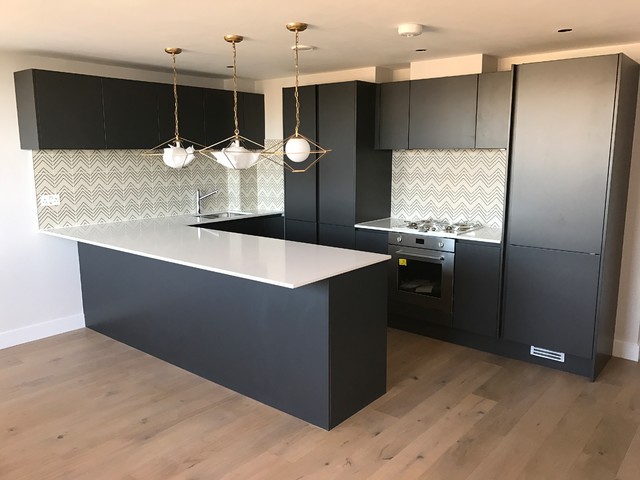 Matt Graphite Ultra Modern Kitchen with Custom Powder Coated Rail ...