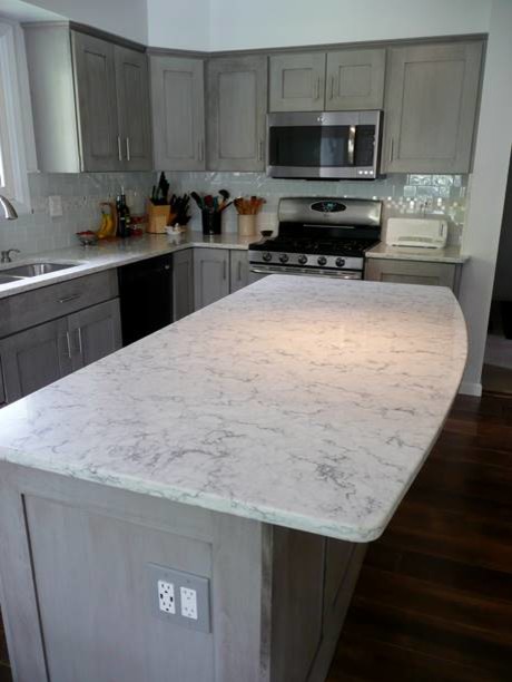 Medallion Cherry Peppercorn Cabinets with Rococo Quartz countertops ...