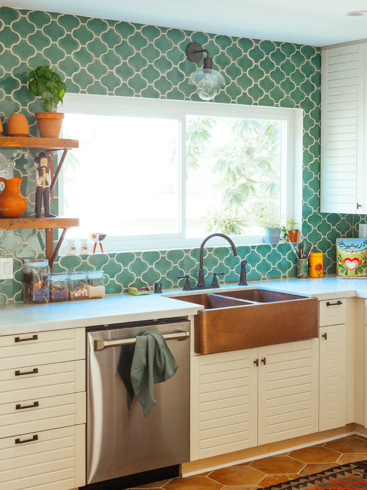 Mediterranean Wave Tile Backsplash with Farmhouse Sink - Eclectic ...