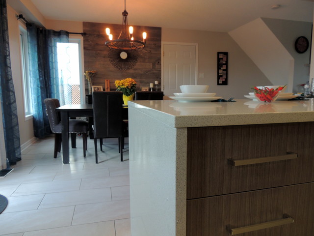 Melamine kitchen with quartz waterfall counter top - Modern - Kitchen ...