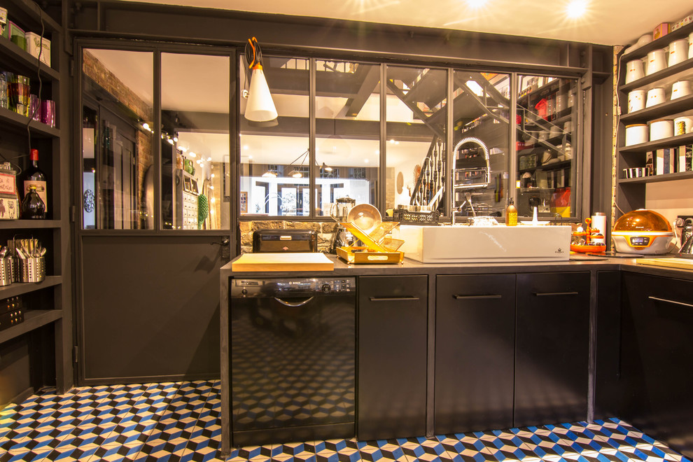 Metal staircase, walk on glass panel and glass infill panels ...