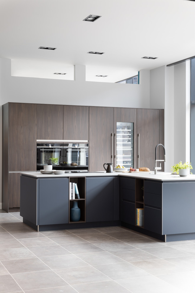 Midnight Blue and Dark Oak German Kitchen - Contemporary - Kitchen ...