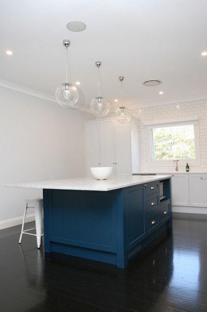 Blue kitchen island with corian benchtop - Shabby-Chic Style - Kitchen ...