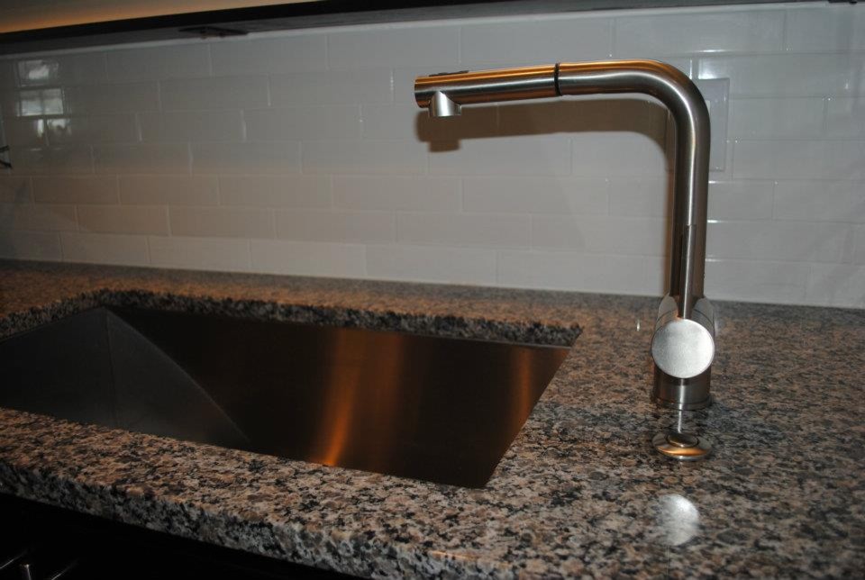 Mirabelle Sink and Faucet in Stainless, Caledonia Granite Tops - Modern ...