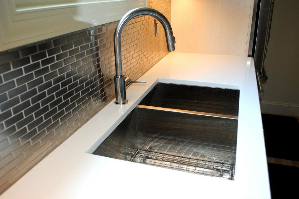 Mirabelle Stainless Sink, Delta Trinsic Pull Down Faucet in Stainless ...