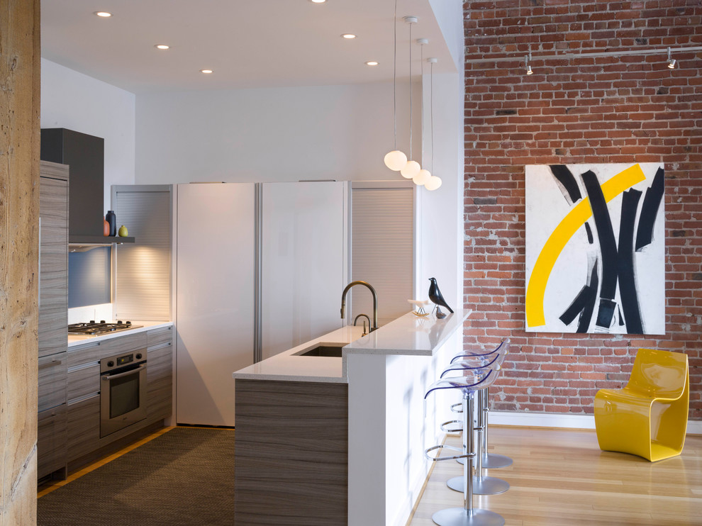 White Modern Loft Kitchen with Eat-In Counter - Modern - Kitchen - San ...