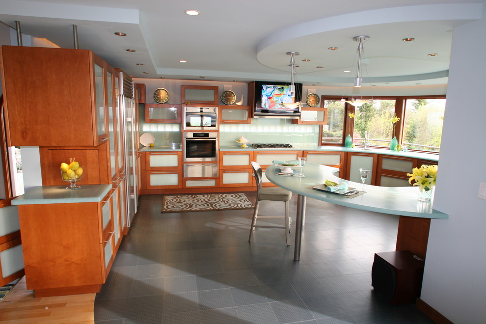 Modern Glass-Front Kitchen with Curved Bar - Modern - Kitchen - Seattle ...
