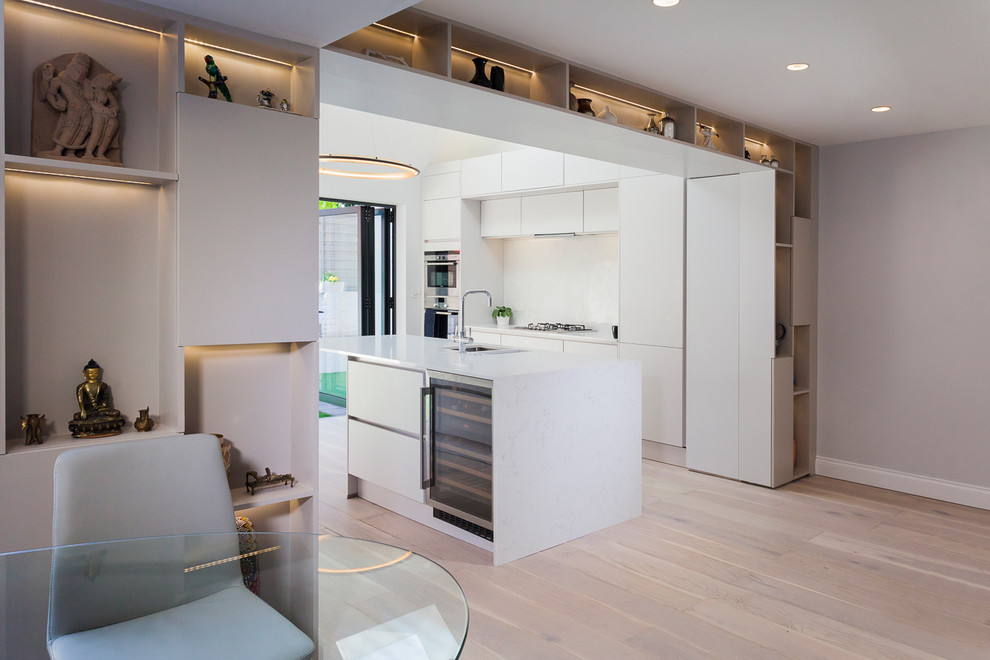 Modern glazed extension with open pitched roof and skylight ...