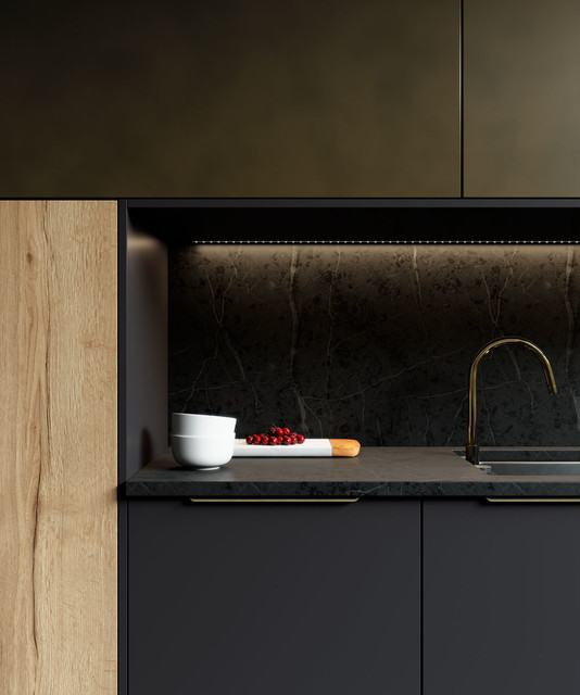 Modern Graphite Kitchen with feature island & larder units ...