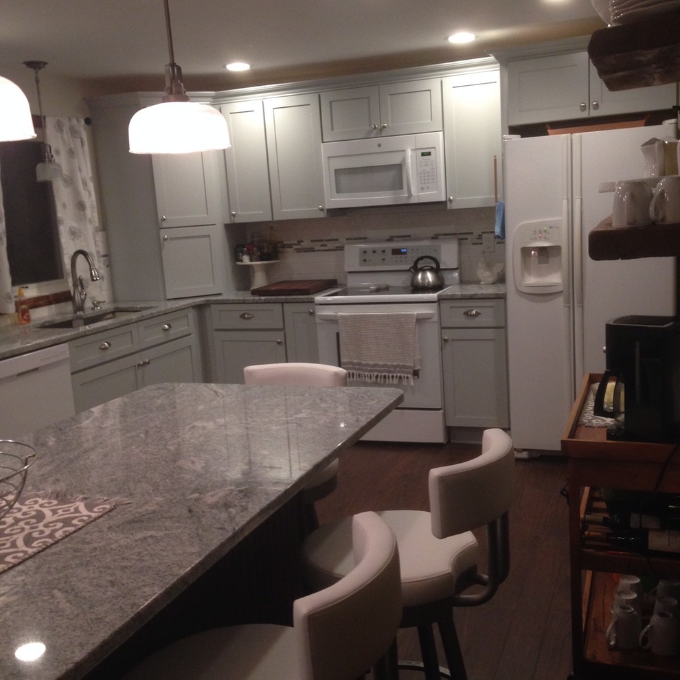 Modern Green Tea Kitchen Remodel with Pebble Kitchen Island - Modern ...