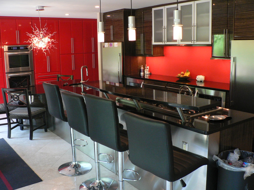 Modern Kitchen - Gloss Red & Dark Zebra - Modern - Kitchen - DC Metro ...