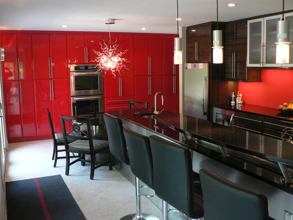 Modern Kitchen - Gloss Red & Dark Zebra - Modern - Kitchen - DC Metro ...