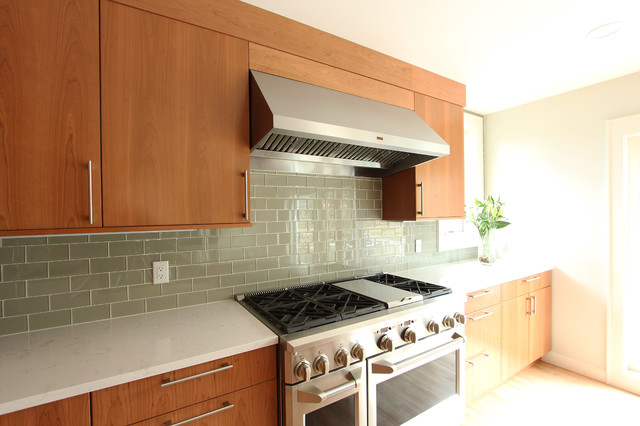 Modern Kitchen with Flat Cherry Cabinets and Torquay Countertop ...