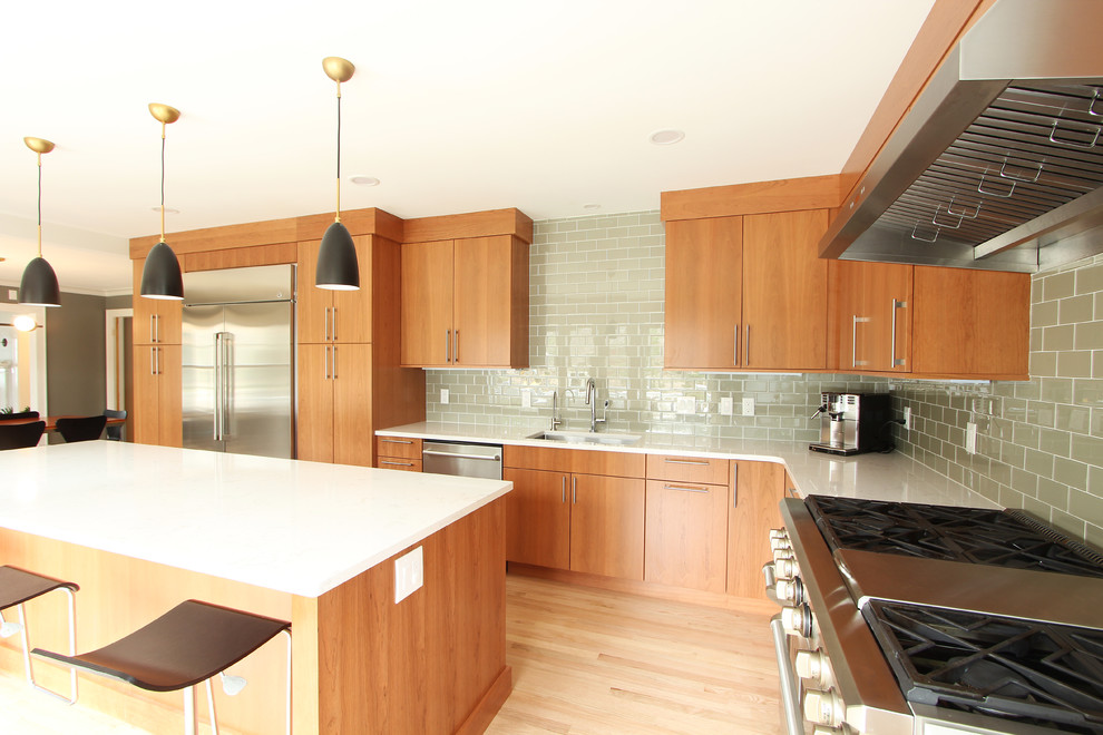 Modern Kitchen with Flat Cherry Cabinets and Torquay Countertop ...
