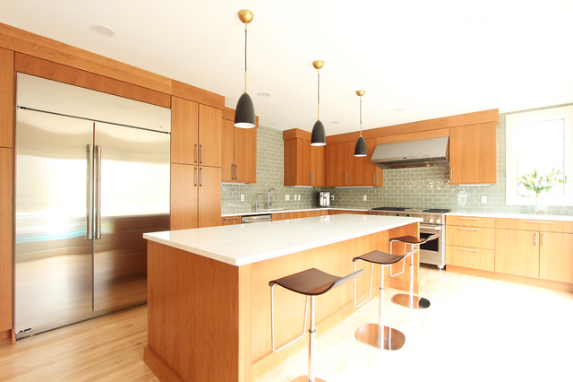 Modern Kitchen with Flat Cherry Cabinets and Torquay Countertop ...