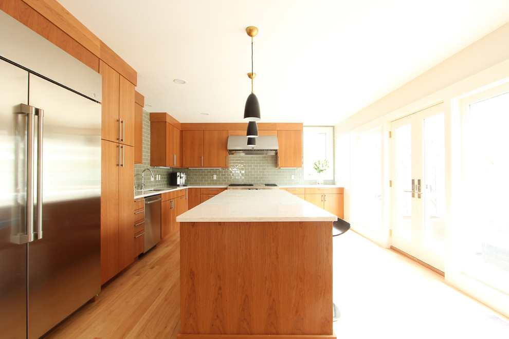 Modern Kitchen with Flat Cherry Cabinets and Torquay Countertop ...