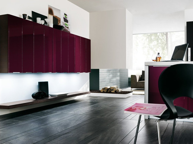 Modern kitchen with mauve and chocolate colored cabinets - Modern ...