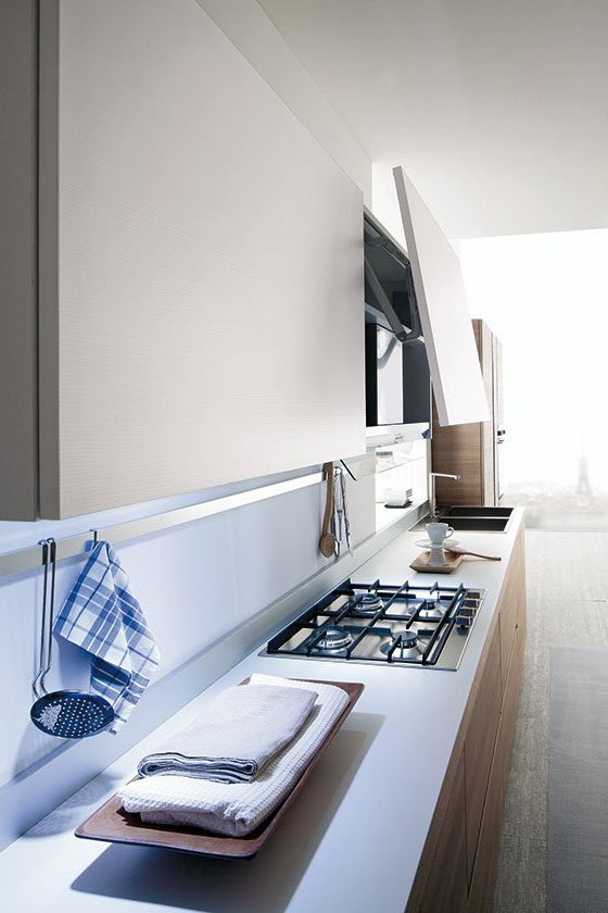 Modern single wall kitchen with light wood cabinets - Modern - Kitchen ...