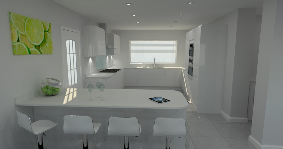 Modern Welford High Gloss White Kitchen with white Quartz Worktop ...