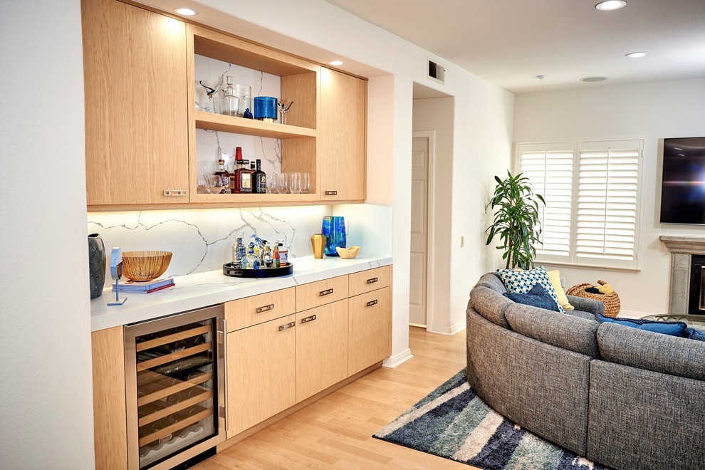 Modern White & Wood Kitchen | Bar in Carmel Valley - Kitchen - San ...
