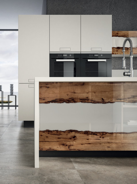 Modern white kitchen with live edge cabinets - Modern - Kitchen - Miami ...