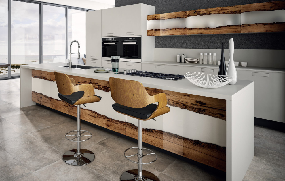 Modern white kitchen with live edge cabinets - Modern - Kitchen - Miami ...