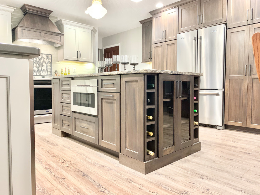 Moonstone Light Gray Kitchen With Island And Pantry Wall - Traditional ...