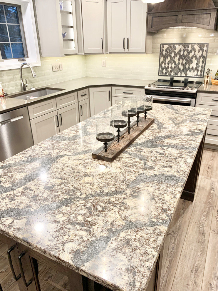 Moonstone Light Gray Kitchen With Island And Pantry Wall - Traditional ...