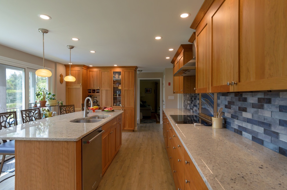 Natural Cherry Kitchen with Blue Accents in Harvard MA - Transitional ...