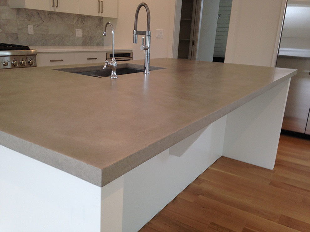 Natural grey concrete island countertop - Modern - Kitchen ...