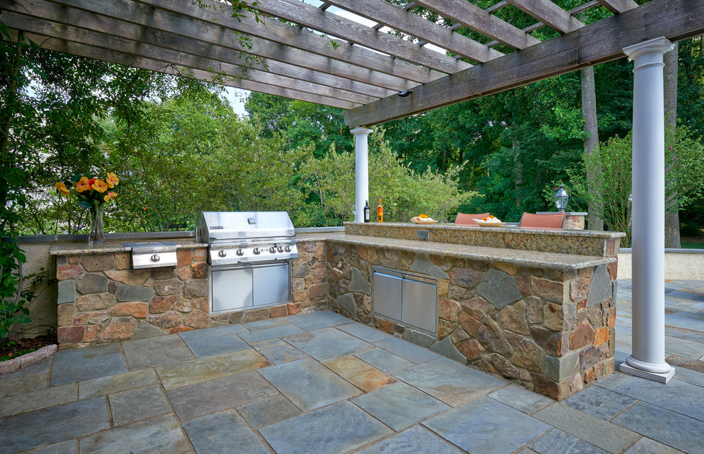 Natural Stone Masonry Outdoor Kitchen with Pergola - Patio - Wilmington ...