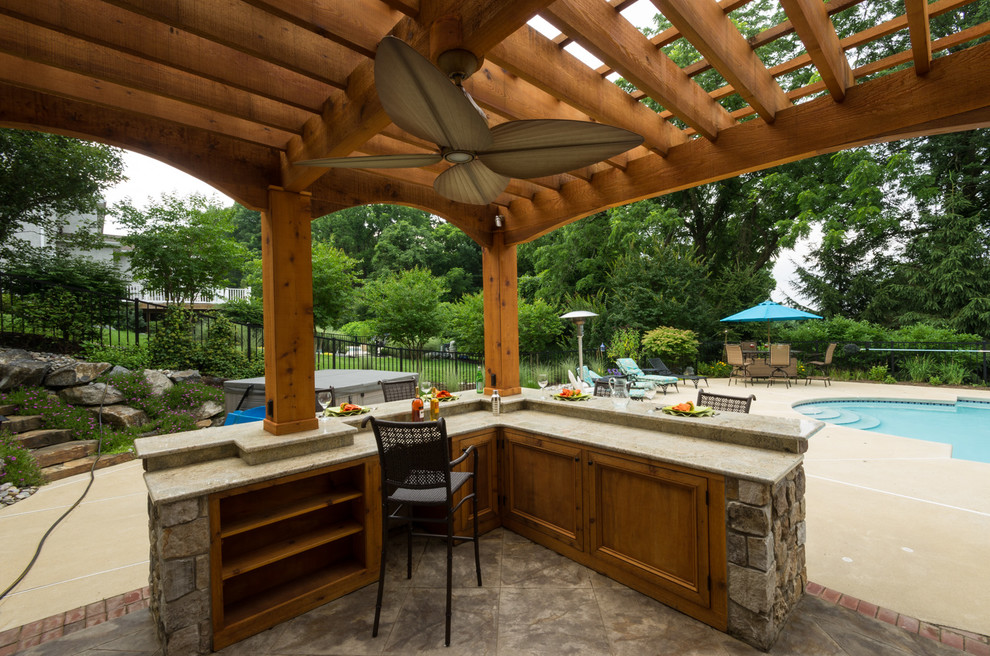 Natural Stone Masonry Outdoor Kitchen with Pergola - Patio - Wilmington ...