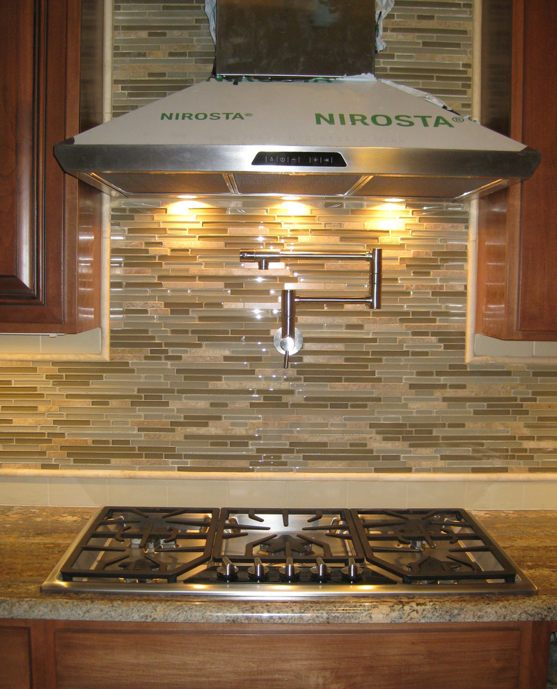 New Mosaic Tile Backsplash with Pot Filler Faucet and Venthood ...