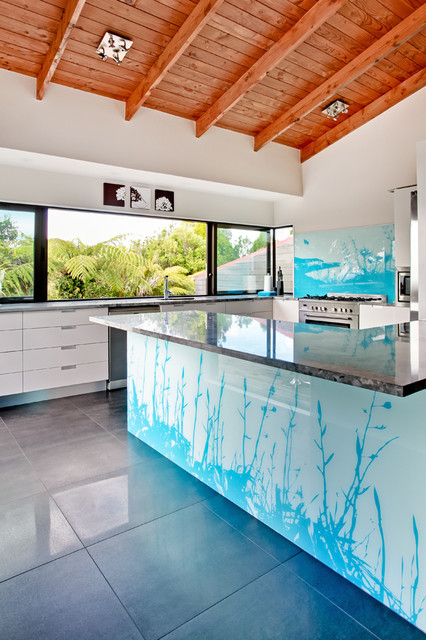 NZ Flax bar and kitchen splashback - Contemporáneo - Cocina - Auckland ...