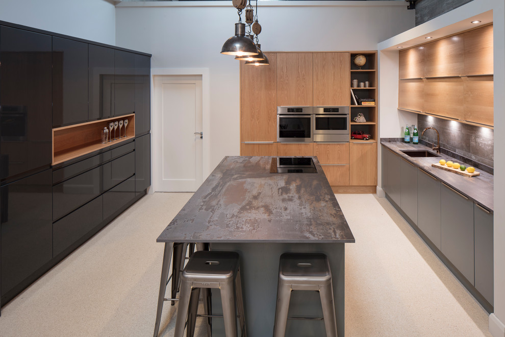 Oak slab door with inset handles - Contemporary - Kitchen - Other - by ...