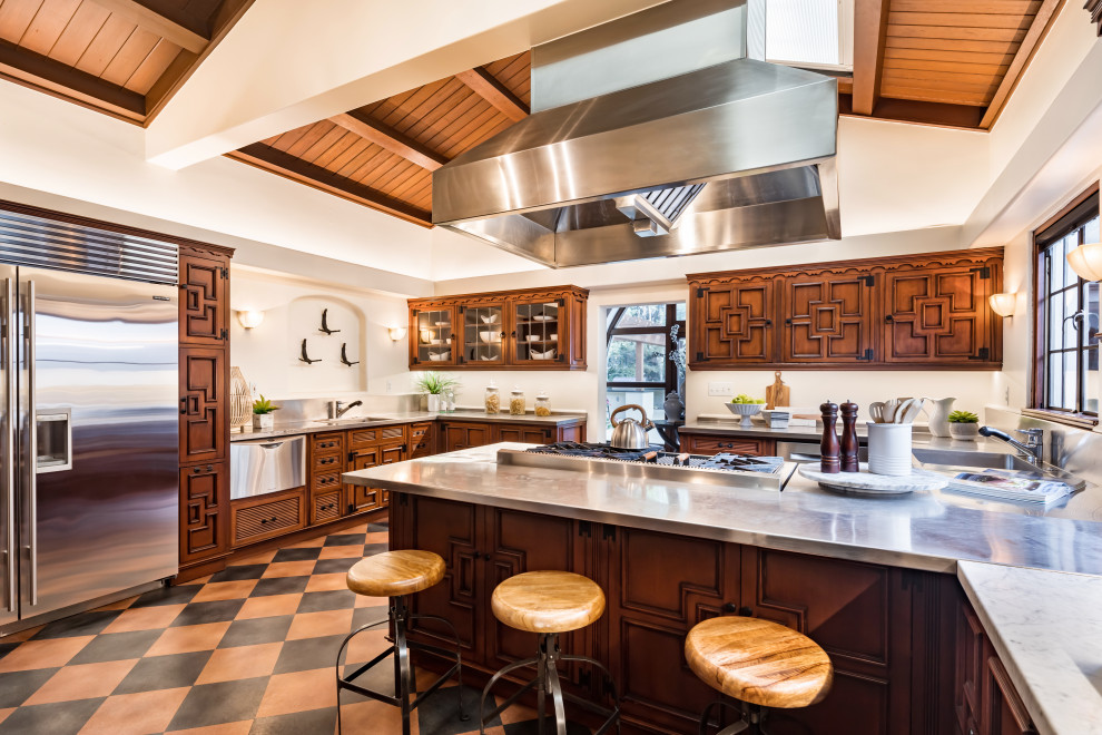 Old World California Mission Style Estate - Los Altos Hills, CA - Southwestern - Kitchen - San ...