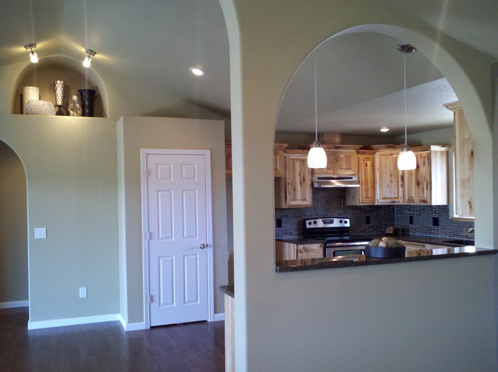 Open floor plan with vaulted ceilings. - Mediterranean - Kitchen ...