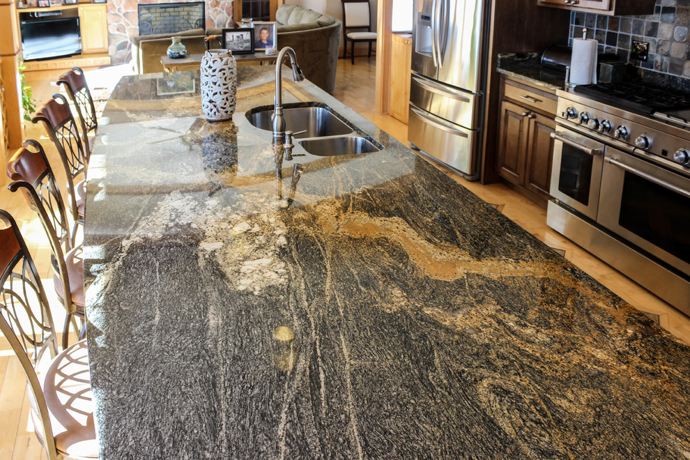 Open Kitchen with "Volcanic" Granite Island - Contemporary - Kitchen ...