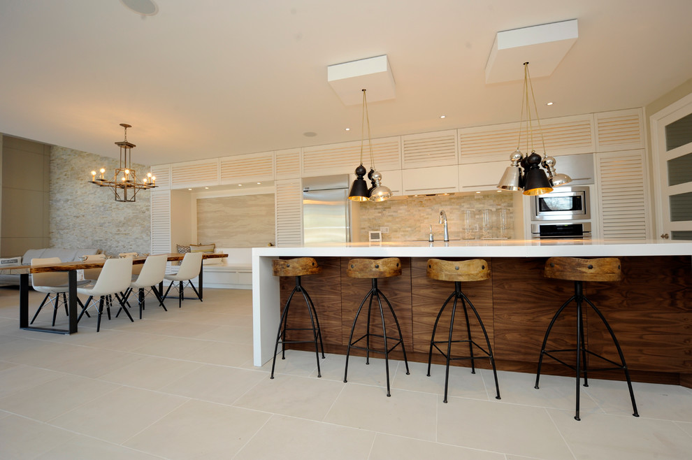 Open Kitchen with Wood Bar and Bar Stools - Modern - Kitchen - Ottawa ...
