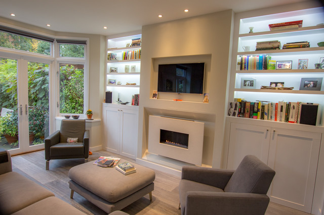 Open plan kitchen with built in book shelves by Leon oc Ltd. - Modern ...