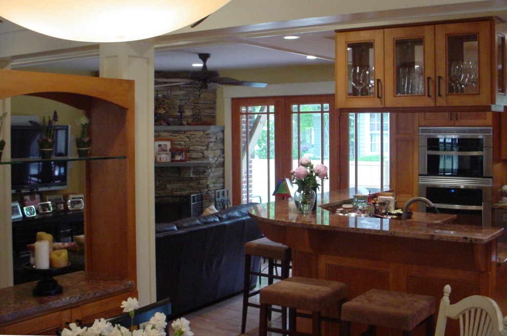 Open Plan unifies Kitchen, Bar, and Den with Rear Deck and Patio ...