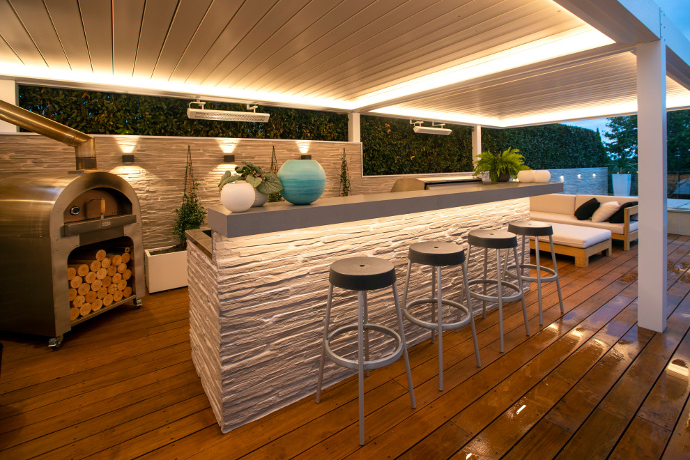 Outdoor Kitchen with Muros Schist Cladding - Contemporary - Kitchen ...