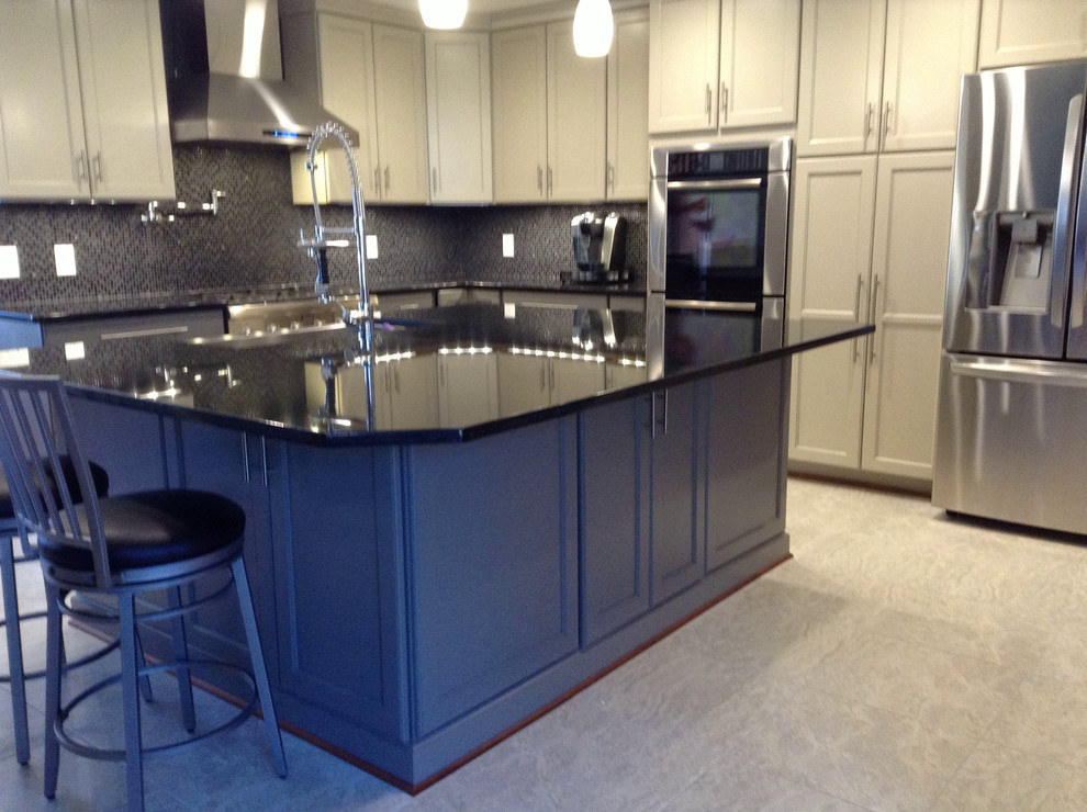 Painted kitchen cabinets with Extra large Island - Contemporary ...